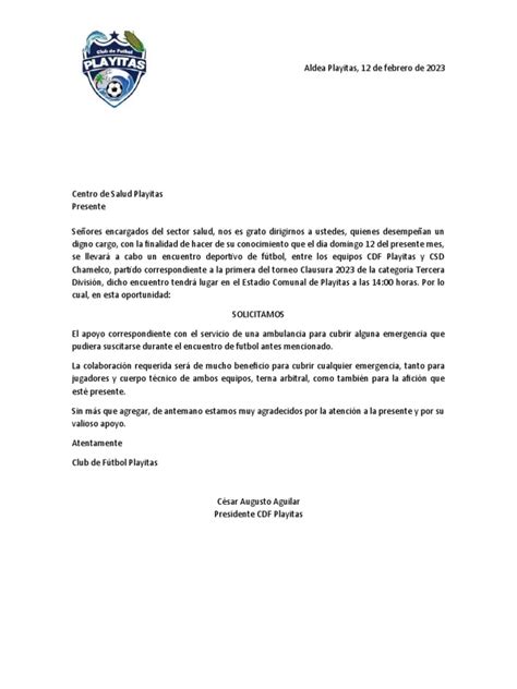 Solicitud De Ambulancia Para Evento Deportivo Pdf