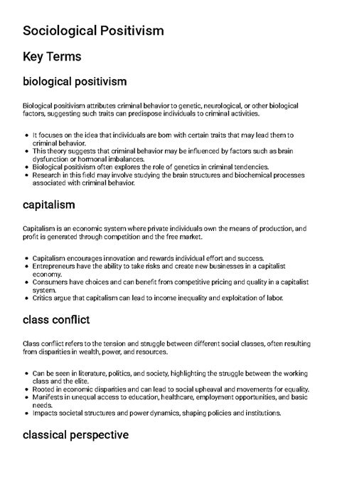 Sociological Positivism Study Guide Sociological Positivism Key Terms