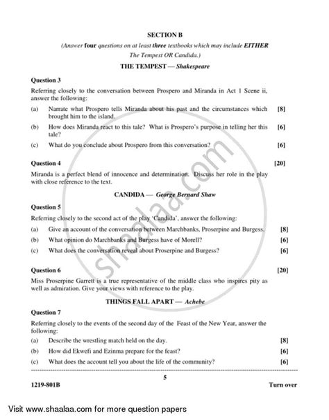 English Literature 2018 2019 Science Isc Class 12 Set 1 Question