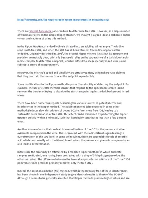 Ripper Titration So2 Pdf Titration Chemistry