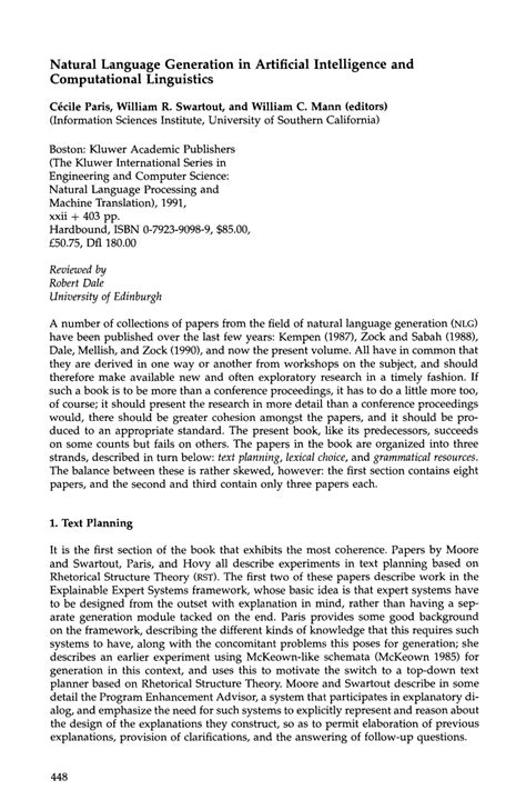 Pdf Natural Language Generation In Artificial Intelligence And