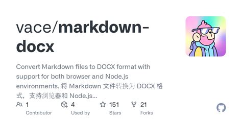 Github Vacemarkdown Docx Convert Markdown Files To Docx Format With Support For Both Browser