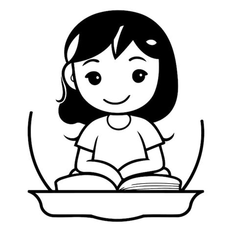 책 을 읽는 귀여운 어린 소녀 색 배경 에 터 일러스트레이션 프리미엄 벡터