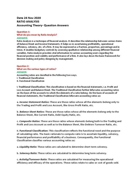 Ratio Analysis Notes And Practice Questions With Solutions Pdf