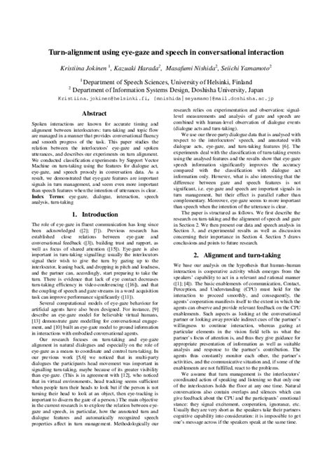 Turn Alignment Using Eye Gaze And Speech In Conversational Interaction