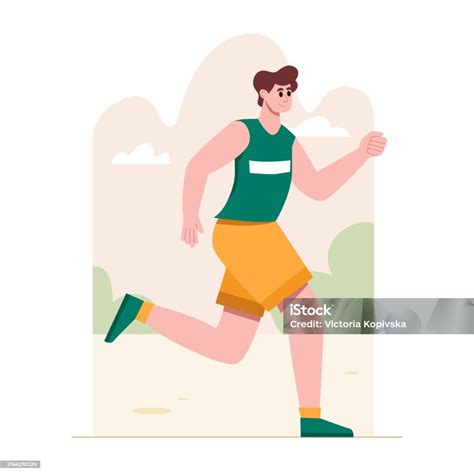 마라톤 남자 조깅 달리기 활동적이고 건강한 라이프스타일 적절한 영양 섭취와 스포츠 신체 유산소 운동 편평한 벡터 그림 건강한
