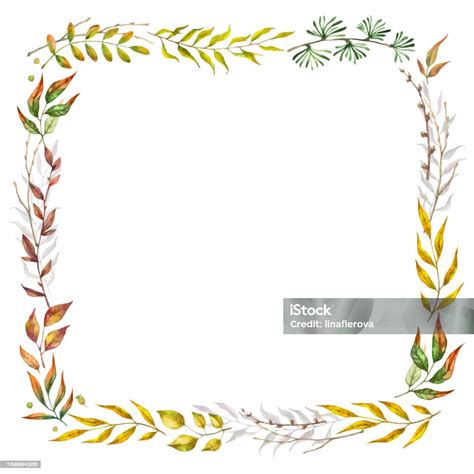허브 믹스 벡터 프레임 흰색 배경에 손으로 그린 식물 가지와 잎 내츄럴 한 가을 카드 디자인 0명에 대한 스톡 벡터 아트 및