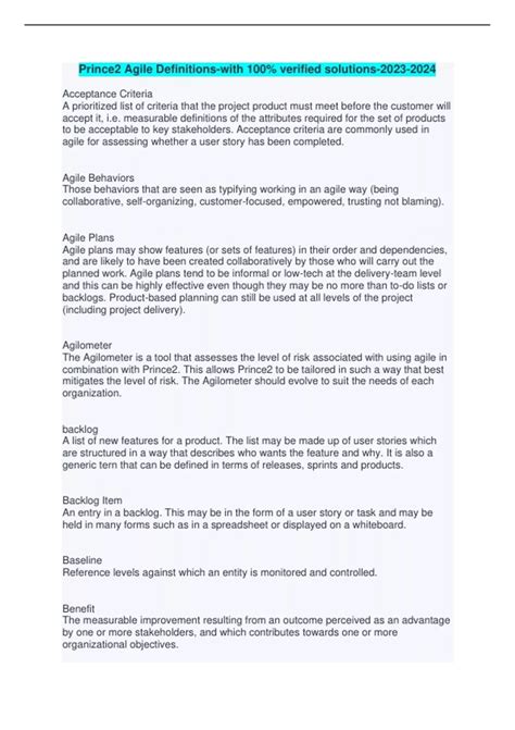Prince2 Agile Definitions With 100 Verified Solutions Prince2 Agile Definitions Stuvia Us