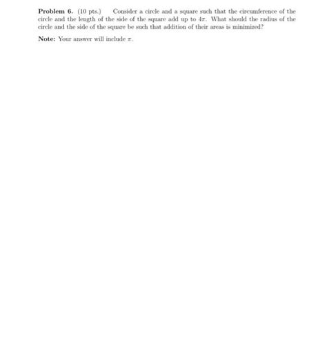 Solved Problem Pts Consider A Circle And A Square Chegg