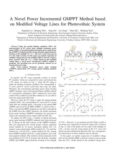 Pdf A Novel Power Incremental Gmppt Method Based On Modified Voltage Lines For Photovoltaic System