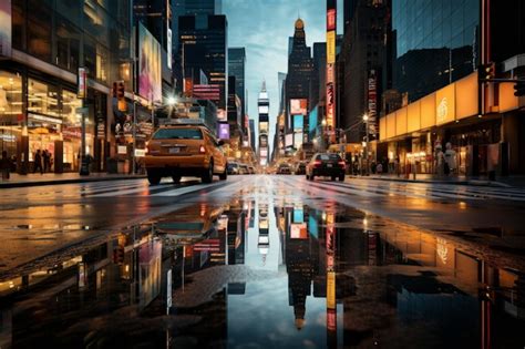 Premium Ai Image Bustling City Intersection During Rush Hour Generative Ai