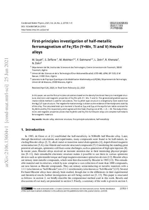 Pdf First Principles Investigation Of Half Metallic Ferromagnetism Of