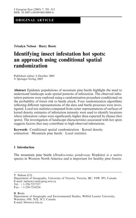 Pdf Identifying Insect Infestation Hot Spots An Approach Using