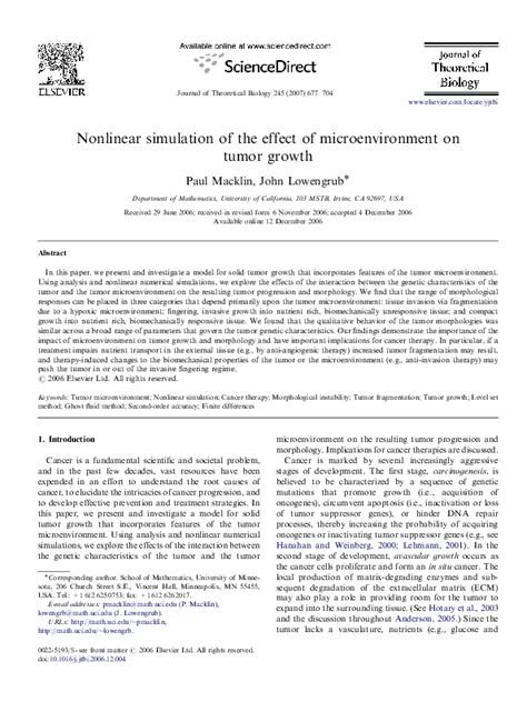 Pdf Nonlinear Simulation Of The Effect Of Microenvironment On Tumor Growth