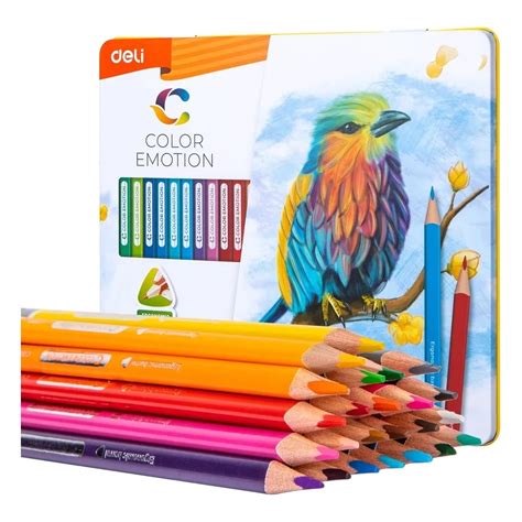 Цветные карандаши Deli Ec00225 Color Emotion трехгранные липа 24 цвета металлическая коробка