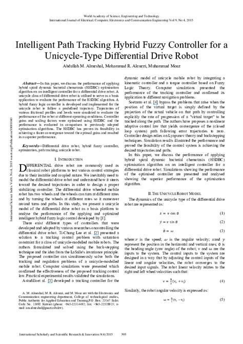 Pdf Intelligent Path Tracking Hybrid Fuzzy Controller For A Unicycle