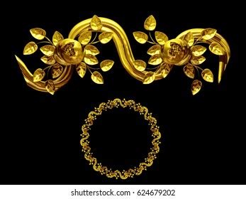 Golden Ornamental Segment Cloth Round Version Stock Illustration