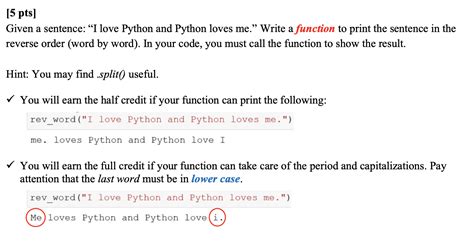Solved 5 Pts Given A Sentence I Love Python And Python Chegg Com