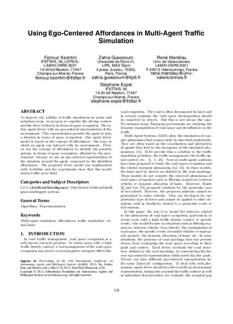 Pdf Using Ego Centered Affordances In Multi Agent Traffic Simulation