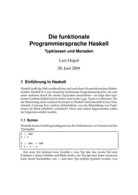 Die Funktionale Programmiersprache Haskell