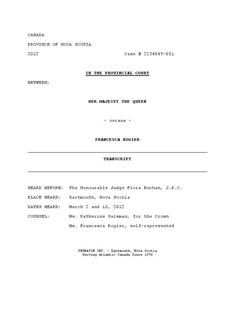 Transcript Of Trial In Provincial Court Of Dartmouth March 2 And 16 2012 Pdf Witness