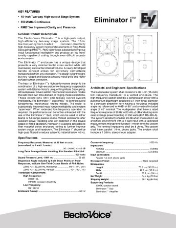 Electro Voice Eliminator I Data Sheet Download Pdf Manualzz