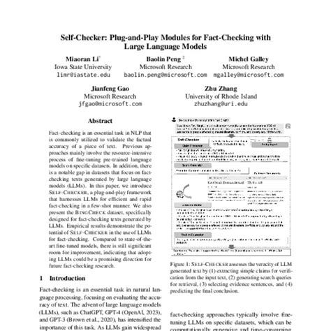 Self Checker Plug And Play Modules For Fact Checking With Large
