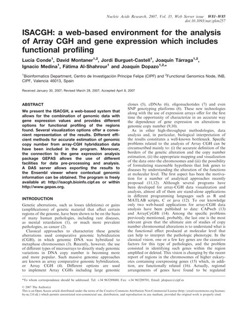 Pdf Isacgh A Web Based Environment For The Analysis Of Array Cgh And