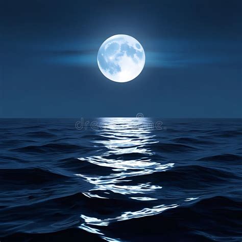 Full Moon Over Ocean Night Sky Background Stock Illustration