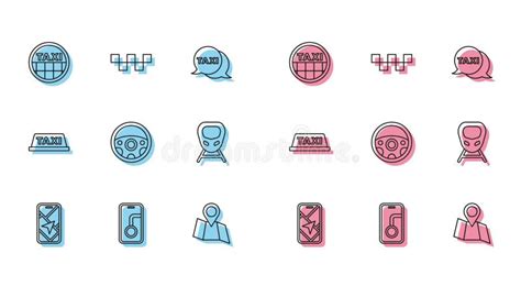 Set Line City Map Navigation Taxi Car Roof Folded With Location Steering Wheel High Speed Set Line City Map Navigation Taxi Car Roof Folded With Location Steering Wheel High Speed