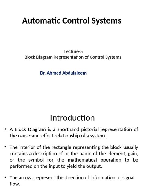 Lecture 5 Block Diagram Representation Of Control Systems Pdf