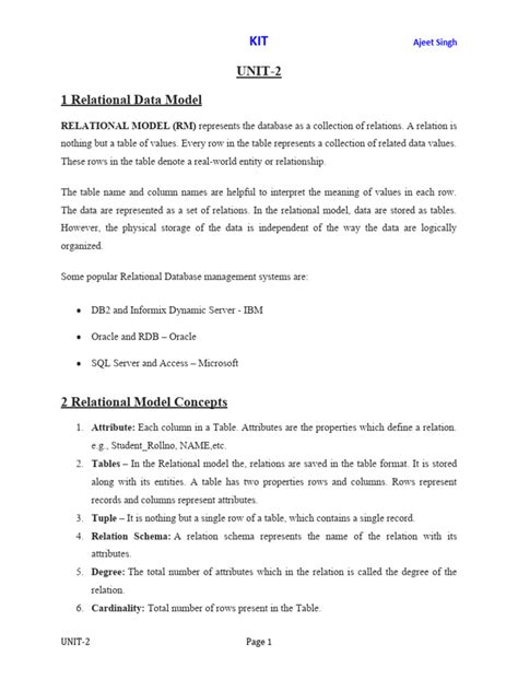 Unit 2 1 Download Free Pdf Relational Database Relational Model