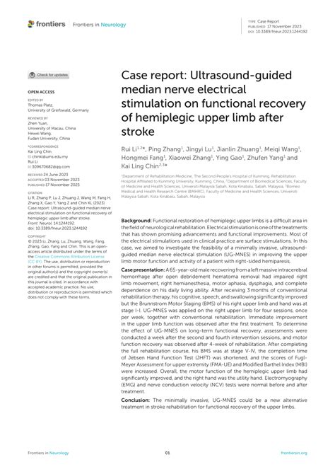 Pdf Case Report Ultrasound Guided Median Nerve Electrical Stimulation On Functional Recovery
