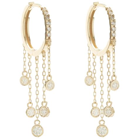 14 Karat Yellow Gold Diamonds By The Garden Drop Hoop Earrings For Sale