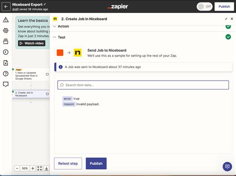 Why Am I Getting A Invalid Payload Error For This Zap Between Google Sheets And Niceboard