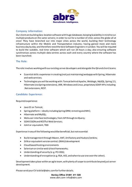 Java Developer Job In London Pdf Web Development Internet