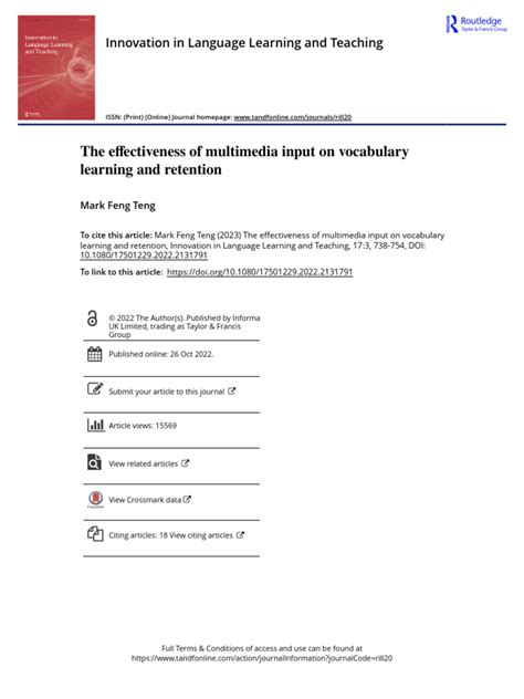The Effectiveness Of Multimedia Input On Vocabulary Learning And Retention Pdf Multimedia