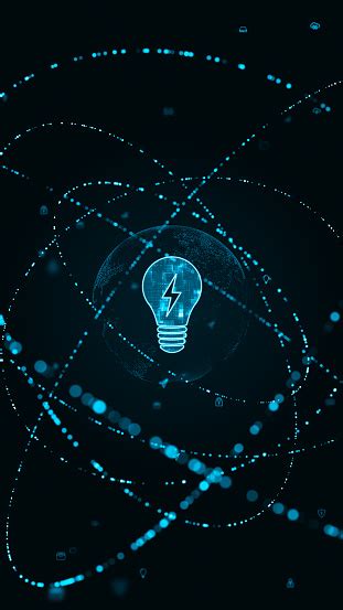 Blue Digital Lamp Logo With Particle Ring Circle Rotation And Earth Sphere With Ai Technology