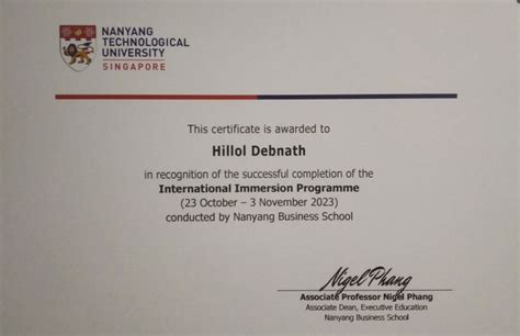 hillol debnath on linkedin completed 2 week marketing course at ntu
