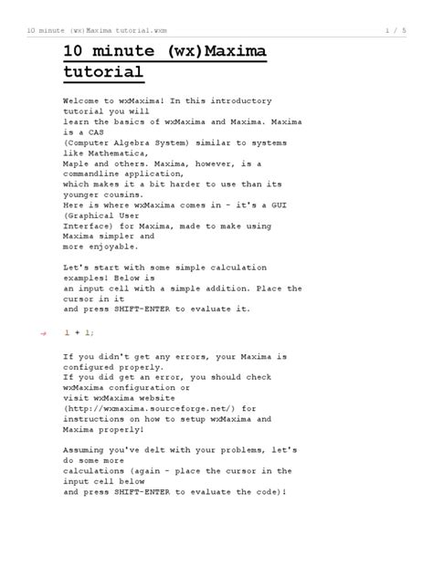 10 Minute Wx Maxima Tutorial Wxm 1 5 Pdf Matrix Mathematics