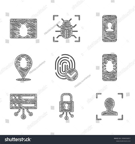 Set Fingerprint Cyber Security Face Recognition Stock Vector Royalty