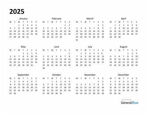 Year Planner 2025 Template With Monday Start