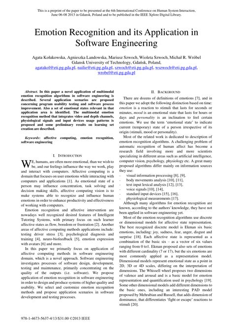 Pdf Emotion Recognition And Its Application In Software Engineering