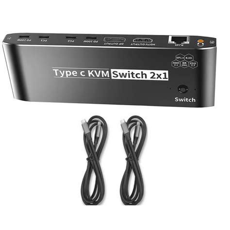 2x1 8k Usb C Kvm Switch Rj45 100w Pd Charge 2 In 1 Out Type C Kvm Switch Switcher For 2 Computer