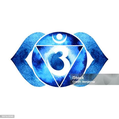 차크라 기호 개념 제 3의 눈 꽃 꽃이 수채화 그림 손으로 그린 아이콘 로고 일러스트 레이 션 디자인 로그인의 인디 고 색상 3에 대한 스톡 벡터 아트 및 기타 이미지