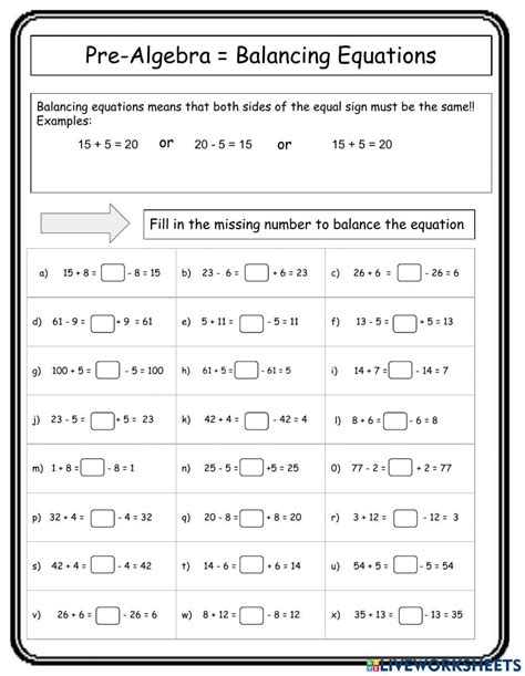 Balancing Equations Maths Worksheet