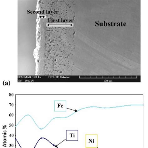 Sem Cross Sectional Micrograph Of Titanized Sample A And Eds Results
