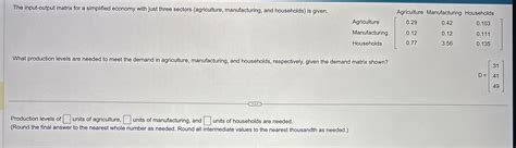Solved The Input Output Matrix For A Simplified Economy With