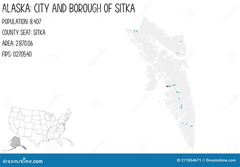 Map Of City And Borough Of Sitka In Alaska Usa Stock Vector