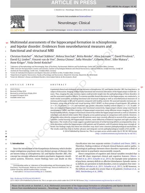 Pdf Multimodal Assessments Of The Hippocampal Formation In Schizophrenia And Bipolar Disorder